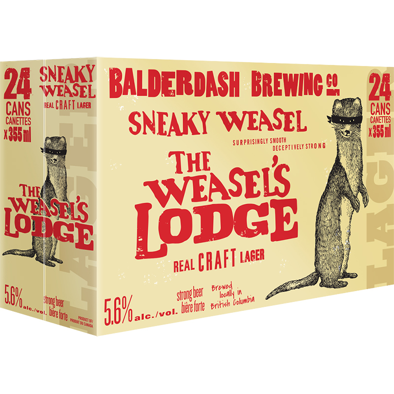 BALDERDASH BREWING - SNEAKY WEASEL CRAFT LAGER Canadian Domestic Beer